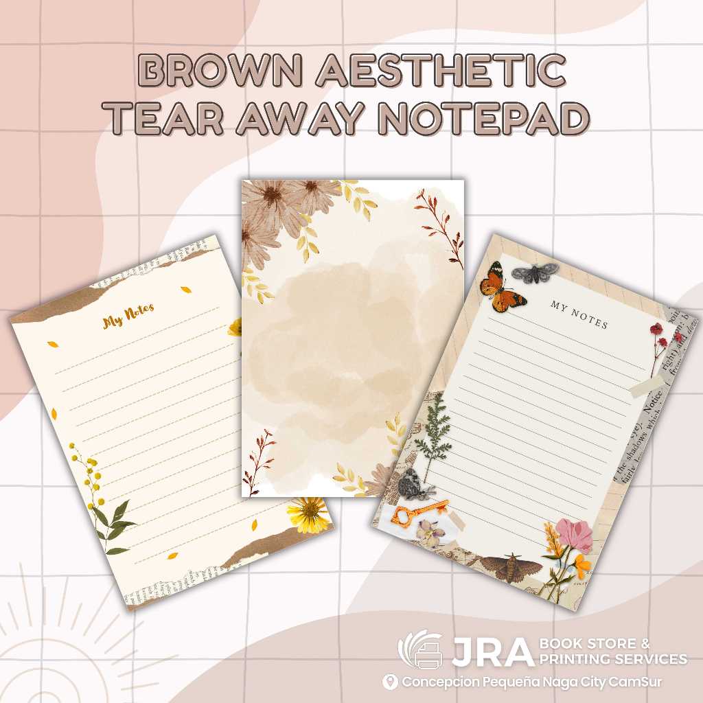 Brown Vintage Aesthetic Tear Away Mini Notepad 50 Sheets Memopad (Non ...