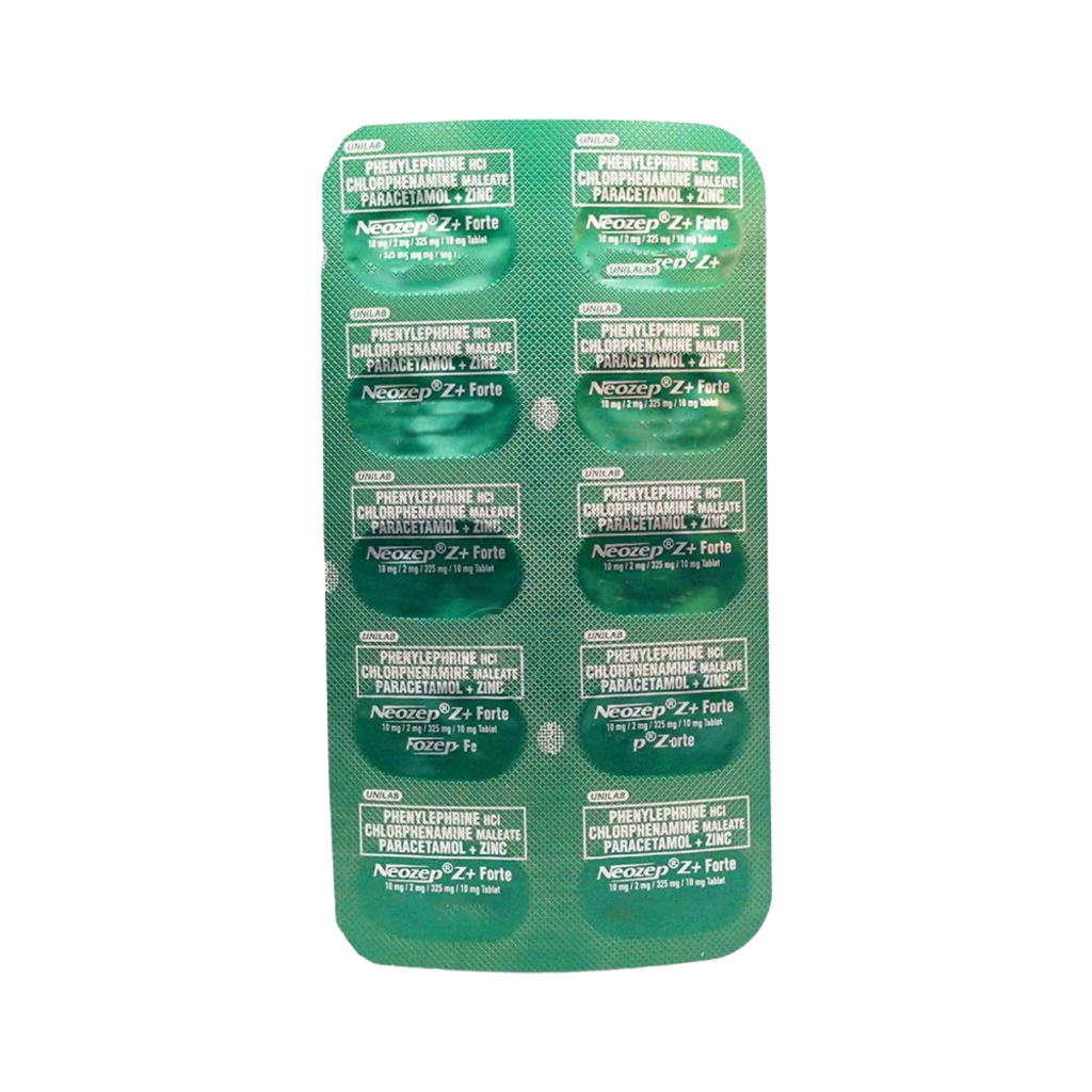 Neozep Z+ Forte (10 Tablets) - Phenylephrine + Chlorphenamine ...