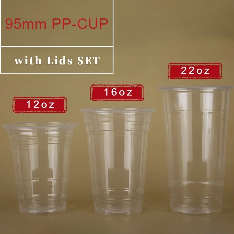 100pcs Plastic PP Y Cup with Lids SET (8oz, 12oz, 16oz, 22oz) 95mm for Milktea Plastic Cups ...
