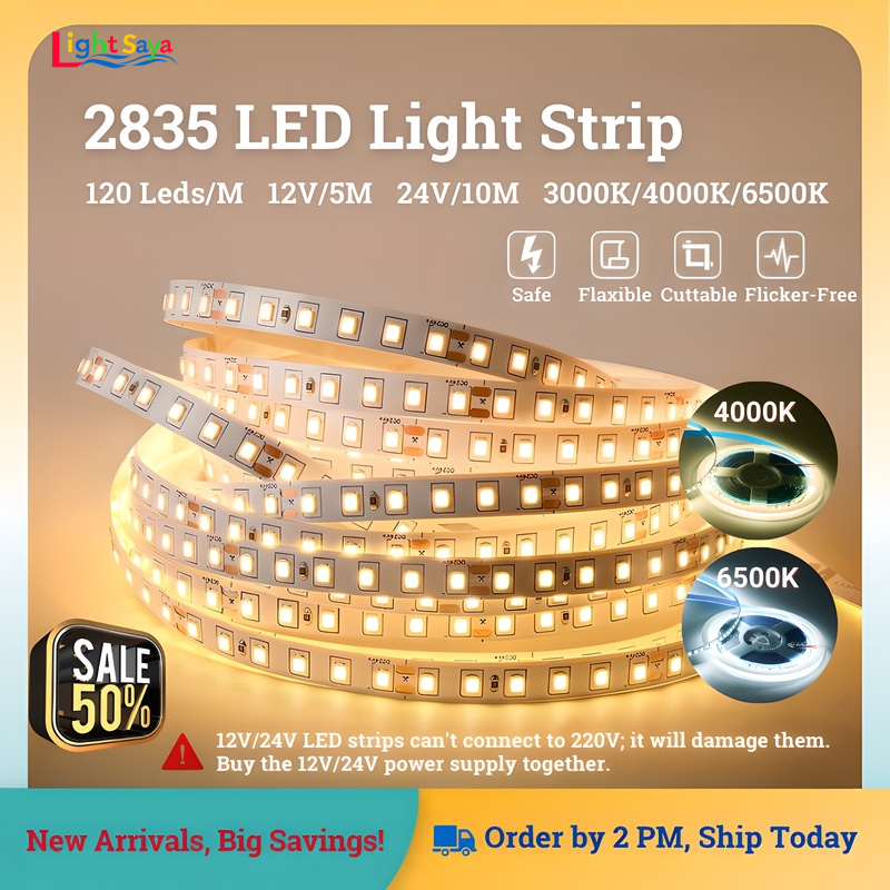 5mm 8mm 2835 Led Strip Light 12V/24V 5M/10M 3000k 4000k 6500k Home ...