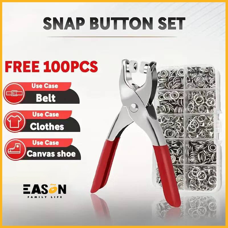 100Pcs Snap Button Plier Set Metal Automatic Button Snap Kit With Fastener Frame Connection ...