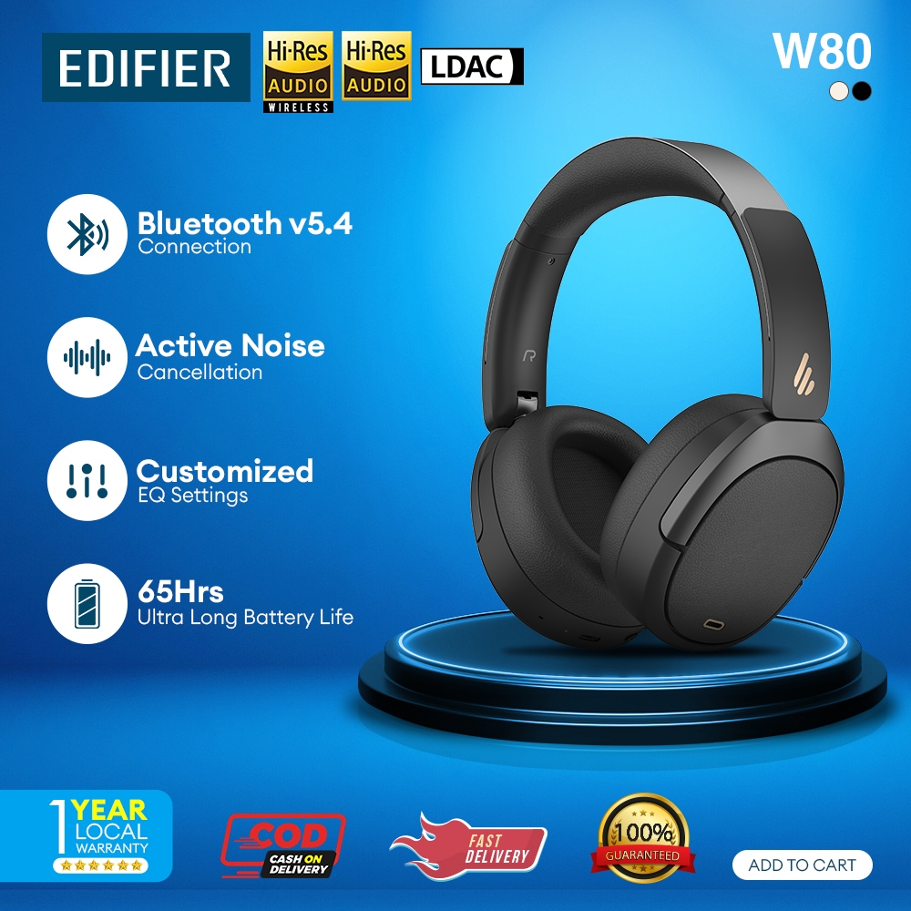Edifier W80 Wireless Noise Cancelling Over-ear Headphones – Bluetooth, ANC, Long Battery Life ...