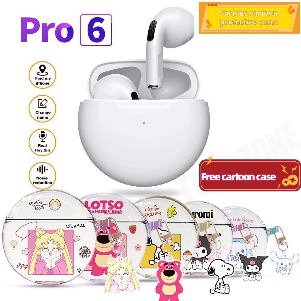 Pro 6 TWS Wireless Bluetooth Earphones With Free Case Headset Sports ...