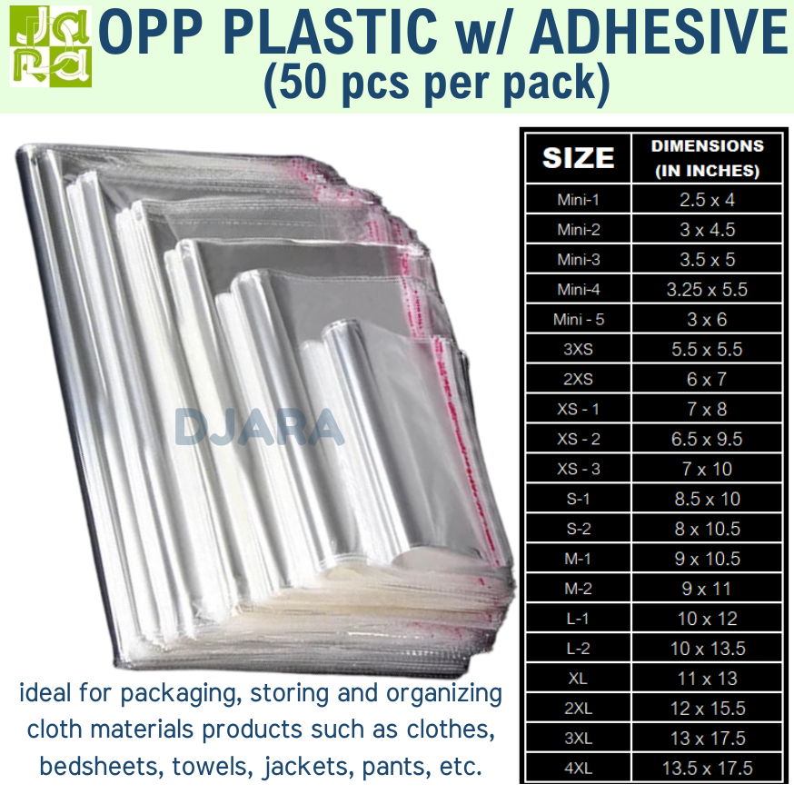 50pcs OPP Plastic with Self-Adhesive Tape Seal for Clothes, Garments ...