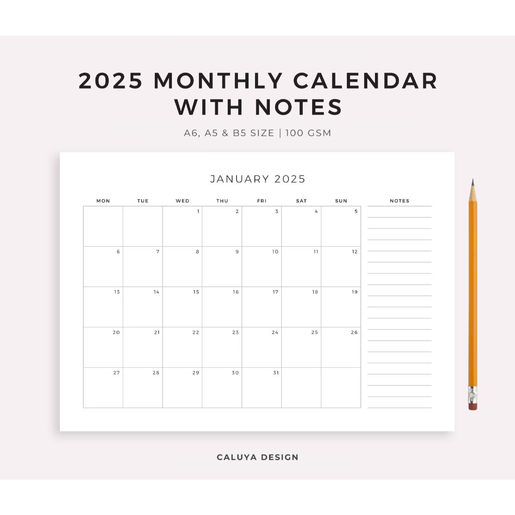 A6/A5/B5 Tear Off Notepad, 2025 Monthly Calendar with Notes, Notebook ...