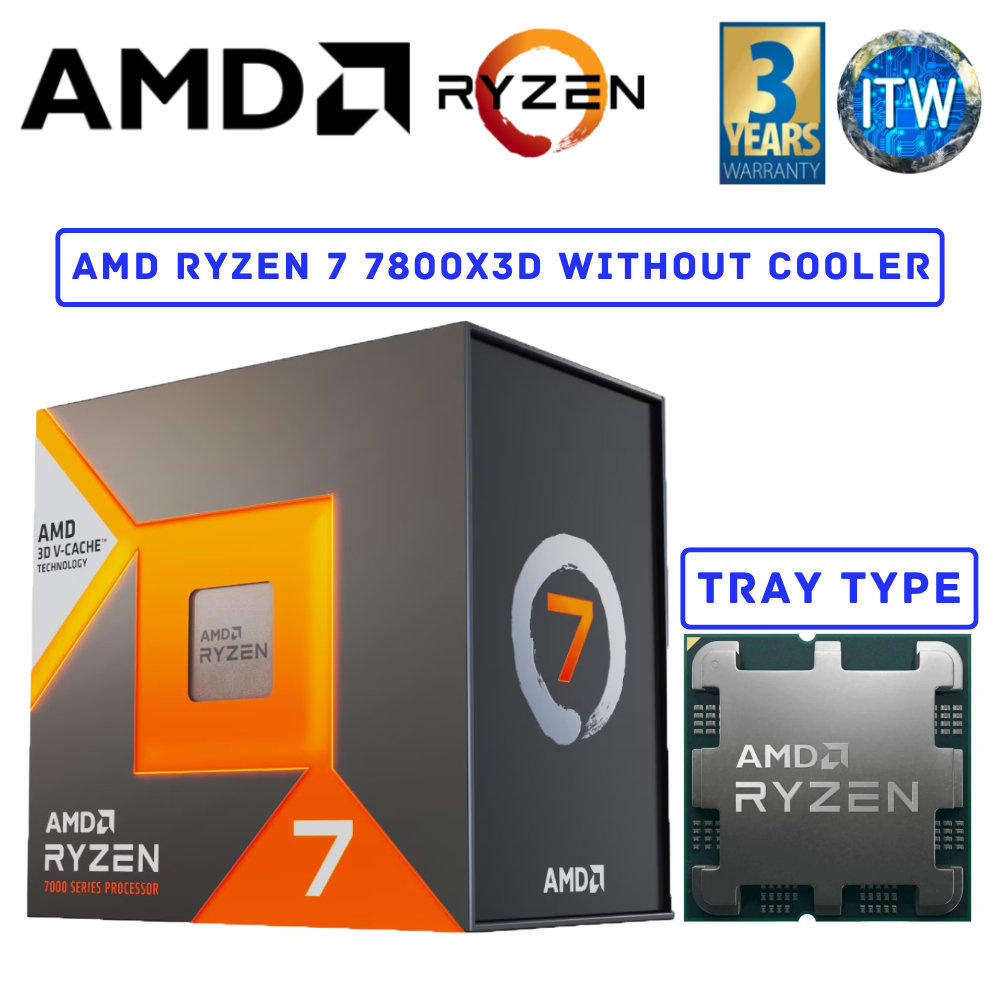 Itw | AMD Ryzen 7 7800X3D 8 Cores 16 Threads Desktop Processor without Cooler (Box | Tray Type ...