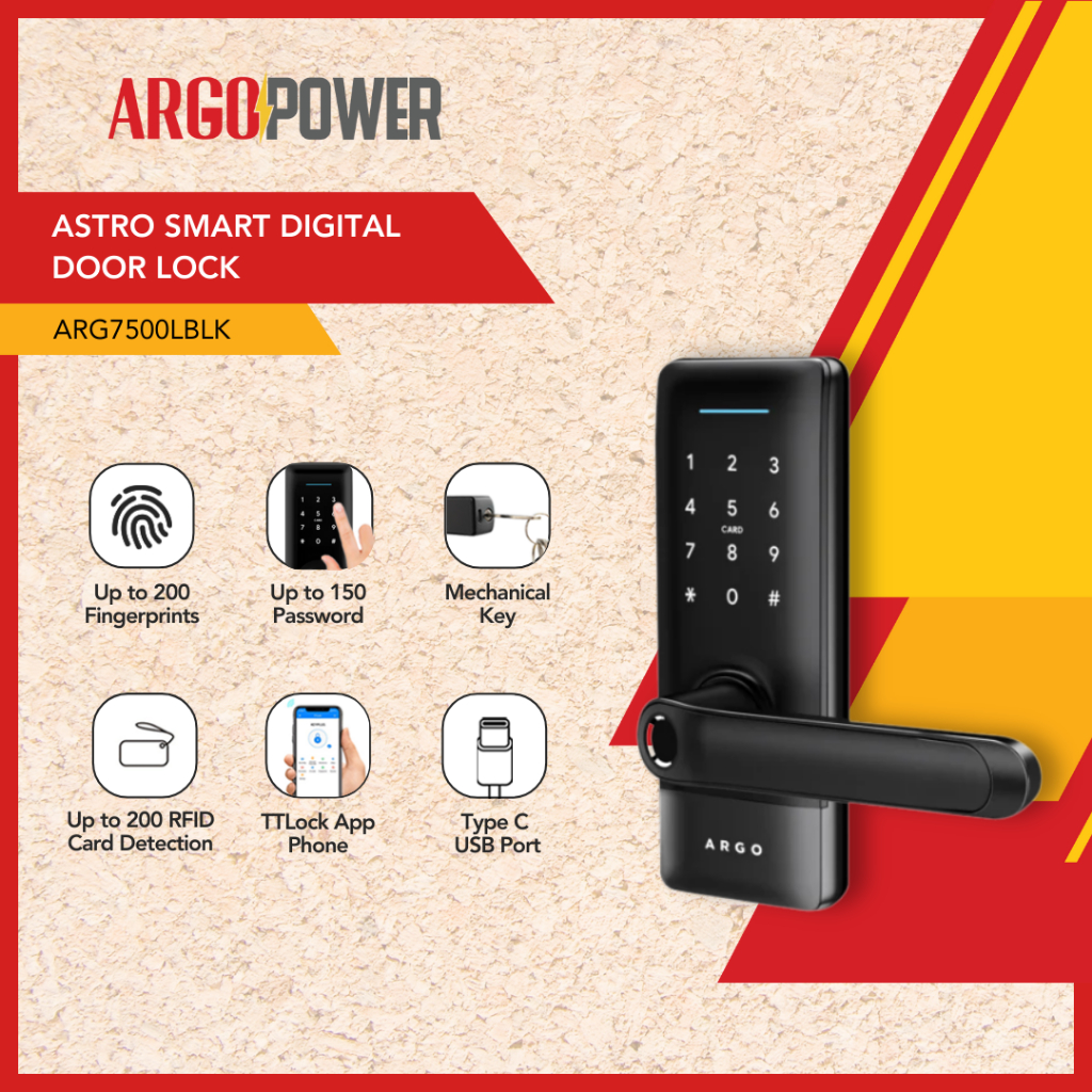 ARGO POWER Astro Smart Digital Door Lock ARG7500LBLK | Shopee Philippines