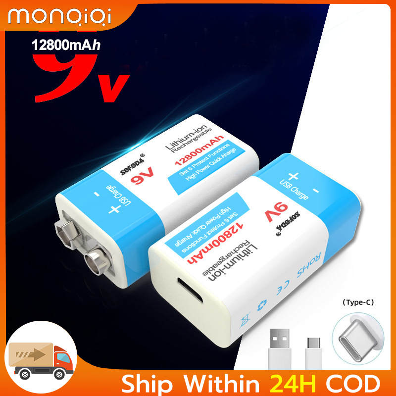 9V battery 6800mAh li-ion Rechargeable battery Micro USB Battery 9V ...