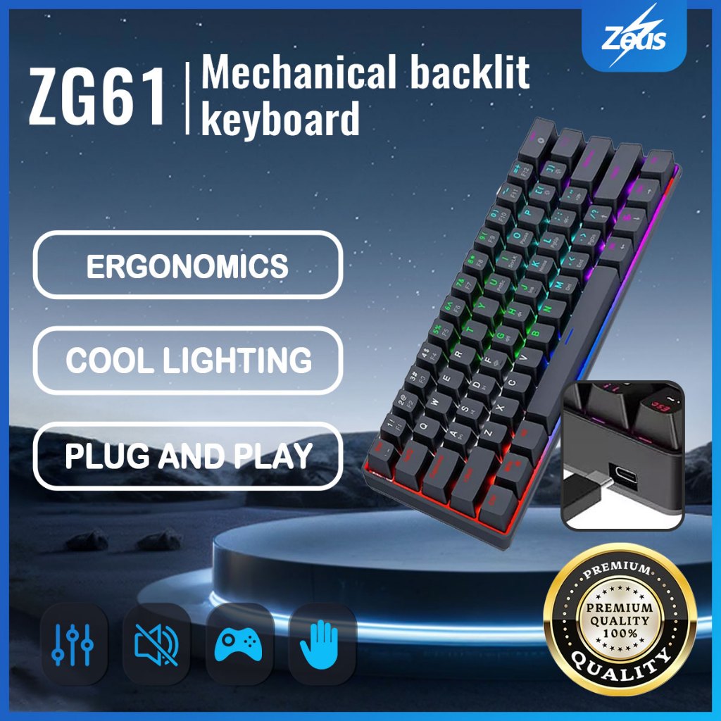 Zeus® Z-G61 Wireless Mechanical Keyboard Bluetooth Tri-Mode With Brown ...