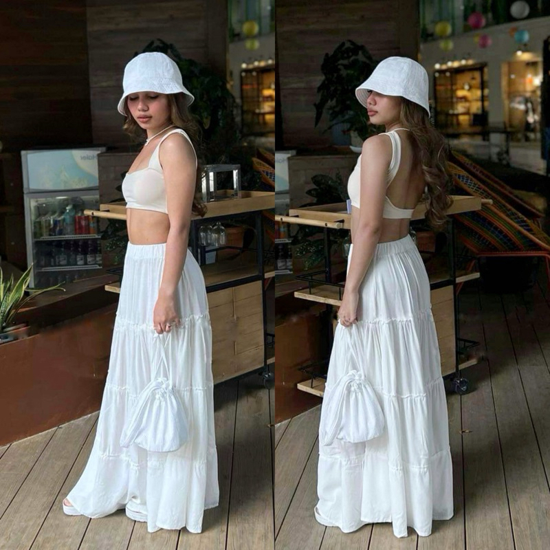 Kassandra Long Skirt Soft Linen Plain Garter Waistline | Shopee Philippines