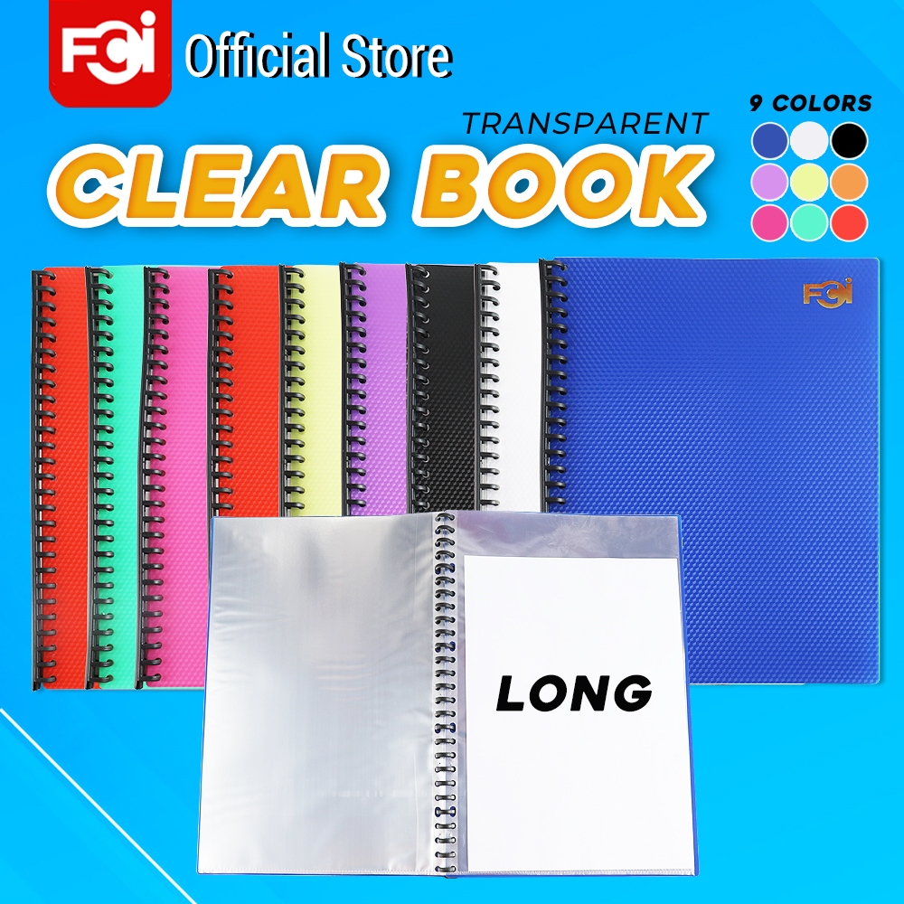FCI Long Clear Book w/Plastic Sleeves, 20 Pockets Ring Binder ...