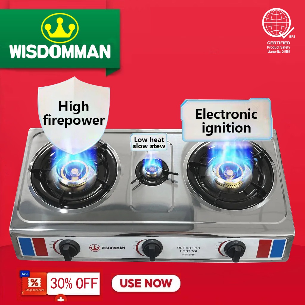 WISDOMMAN Three head gas stove desktop liquefied gas stove multi ...