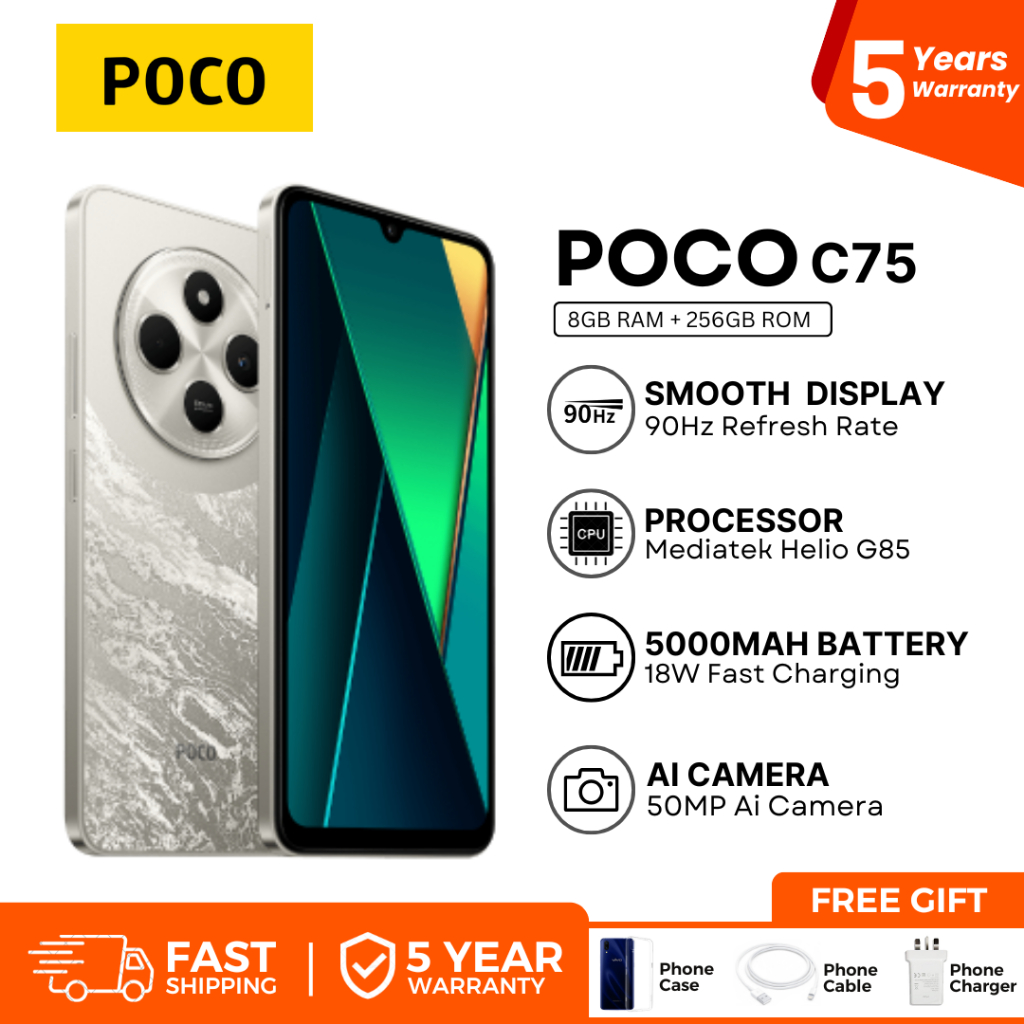 Xiaomi Poco C75 Smart Phone 8GB+256GB 50MP AI Triple Camera Smooth 6.74 ...