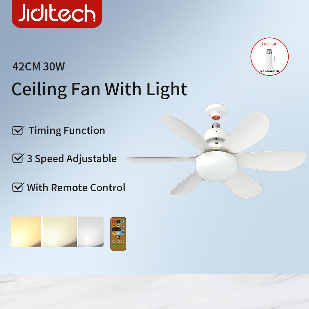 Jiditech Ceiling Fan Light With Remote Control 30W/60W 6 Blades 2 in 1 ...