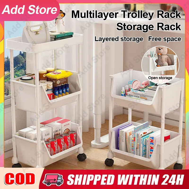2-3-4 Layers Trolley Cart Bookshelf With Wheels Home Kitchen Storage ...