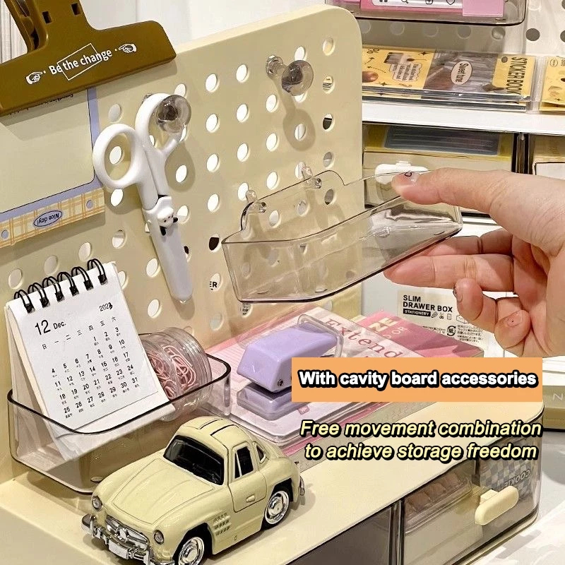 Desktop Organizer Pegboard Shelf with Drawer Desk Shelf Plastic ...