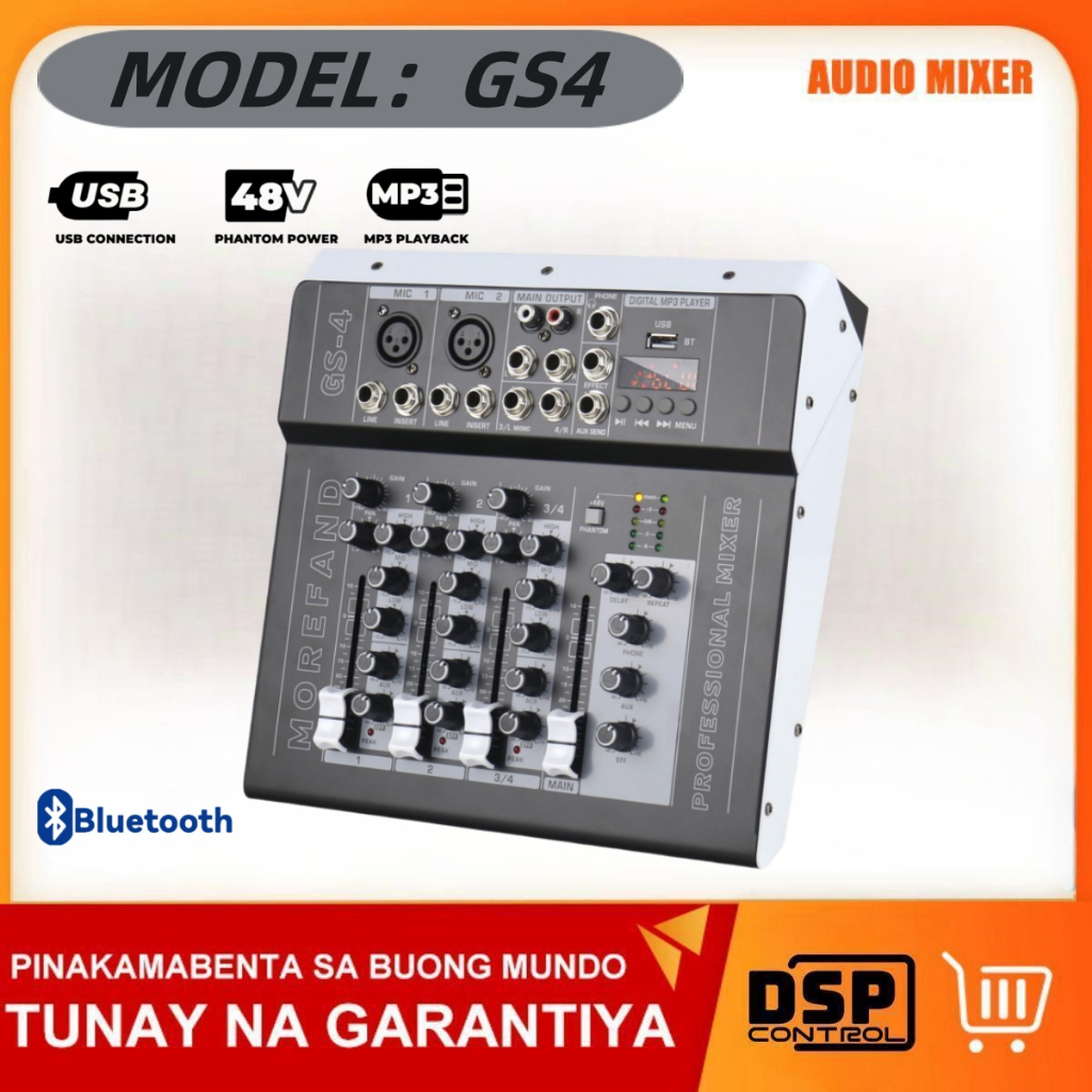 Professional Audio Mixer GS4 USB 4 Channel Mixer with Bluetooth Amplifier Recording Function ...