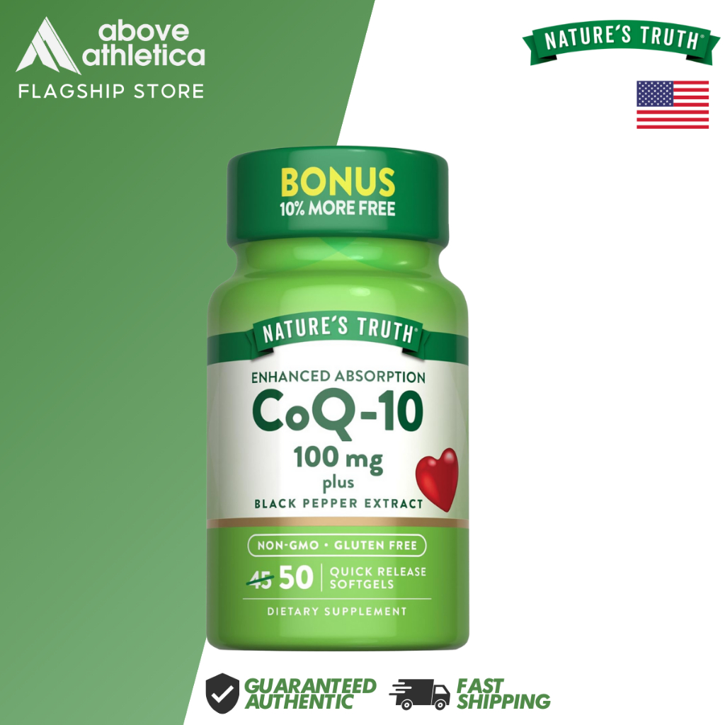 Nature's Truth Enhanced Absorption CoQ10 100mg - 50 Softgels - Plus Black Pepper Extract, Non ...