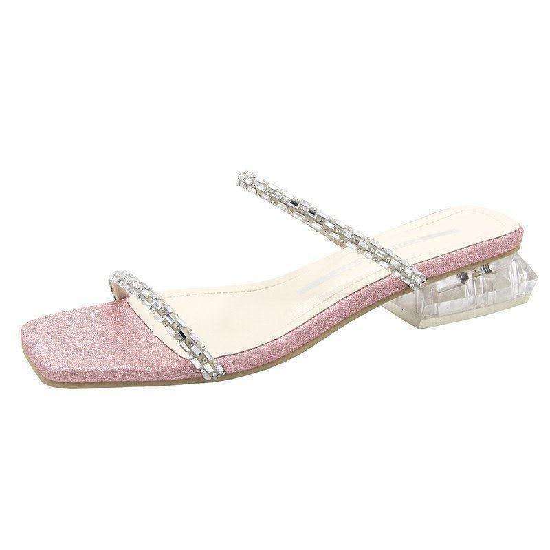 LYS New thick heel rhinestones versatile and fashion square-head ...