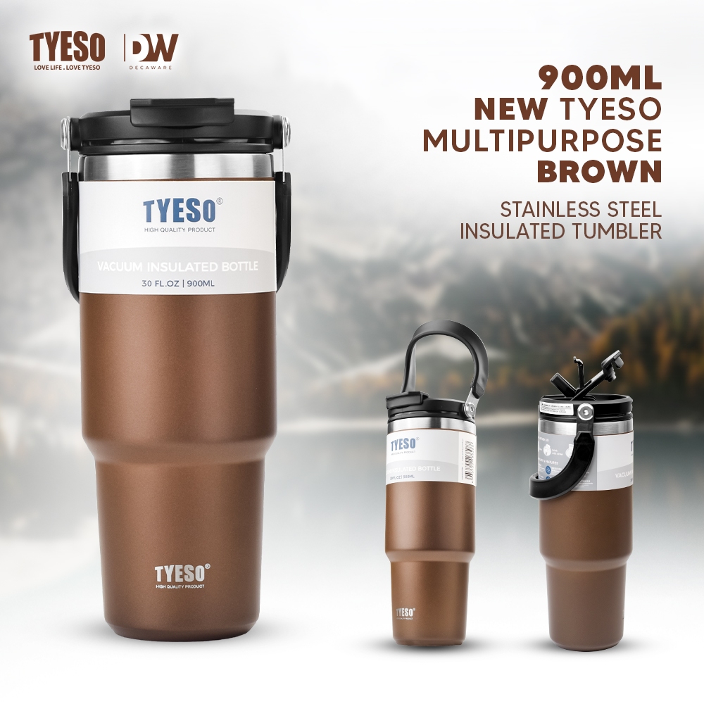 TYESO 30oz/900ml Vacuum Insulated Tumbler with Handle & Two Way Drink ...
