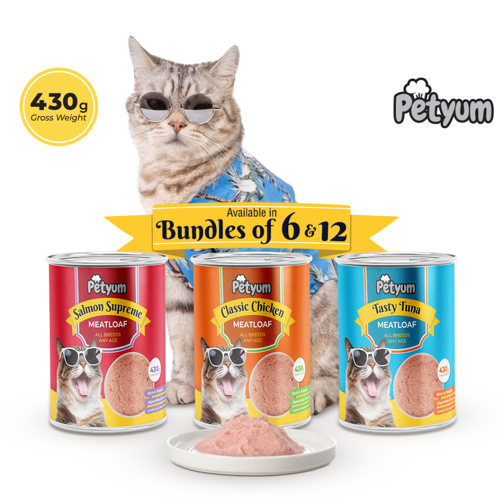 PetYum Meat Loaf Adult Cat Kitten Wet Food Can Chicken Salmon Tuna 430g Bundles Collection ...