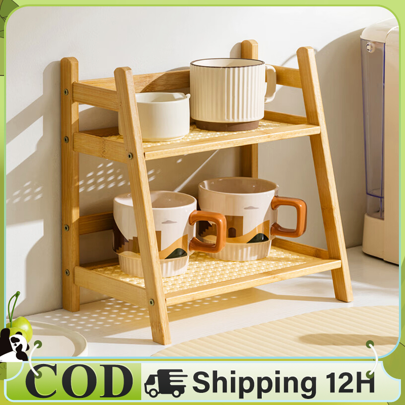 WoodLand Desktop Bamboo Storage Rack Organizer double layer Table Shelf ...