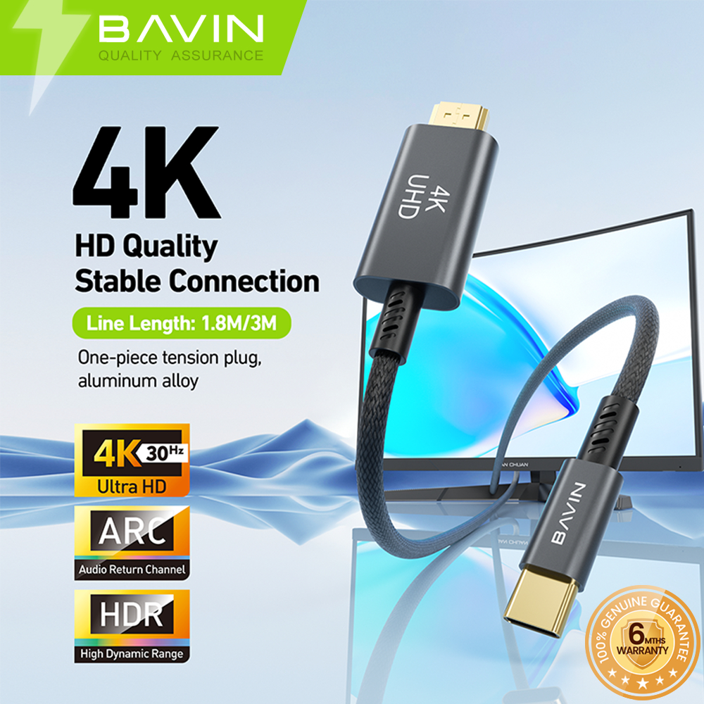 BAVIN HD26 4K High Speed USB-C to HDMI Adapter Cable Plug & Play for TV ...