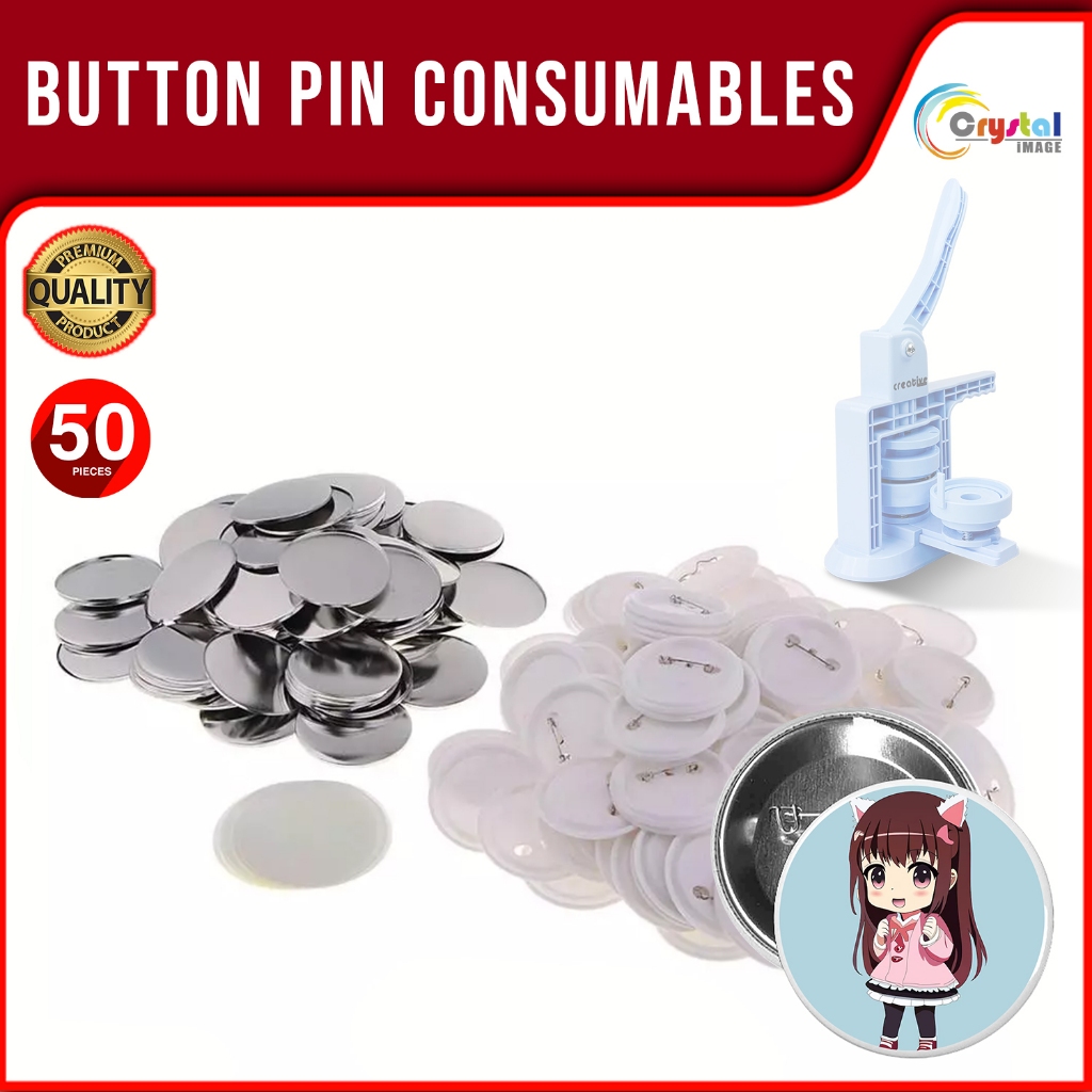 Badge Pin Consumables | 58mm / 44mm | Round | Square | Keychain| Heart | for Button Pin Machine ...