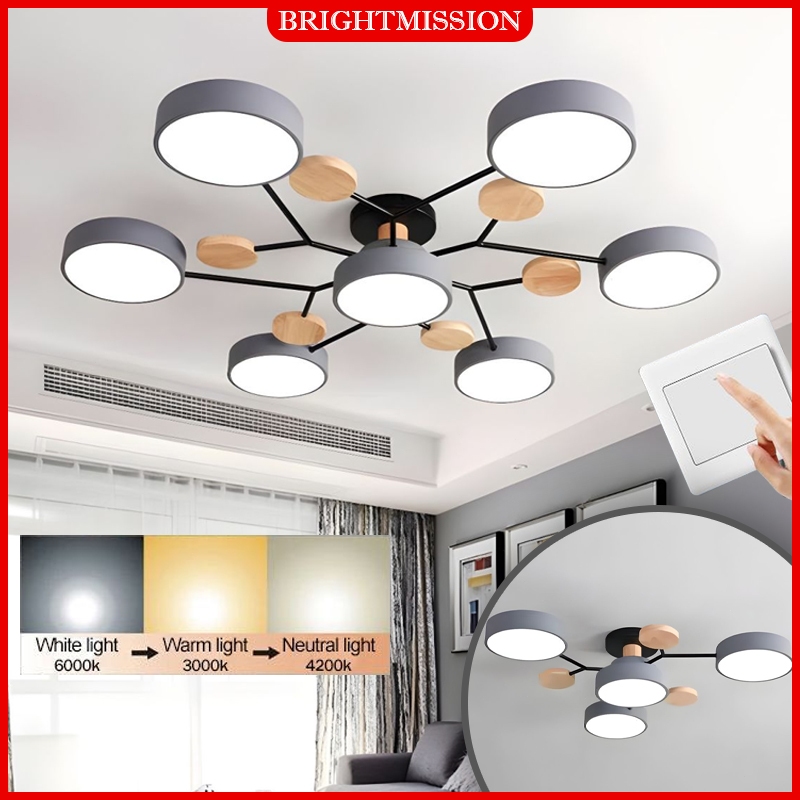 Ceiling Light Wood LED Tricolor Decorative Chandelier for Living ...