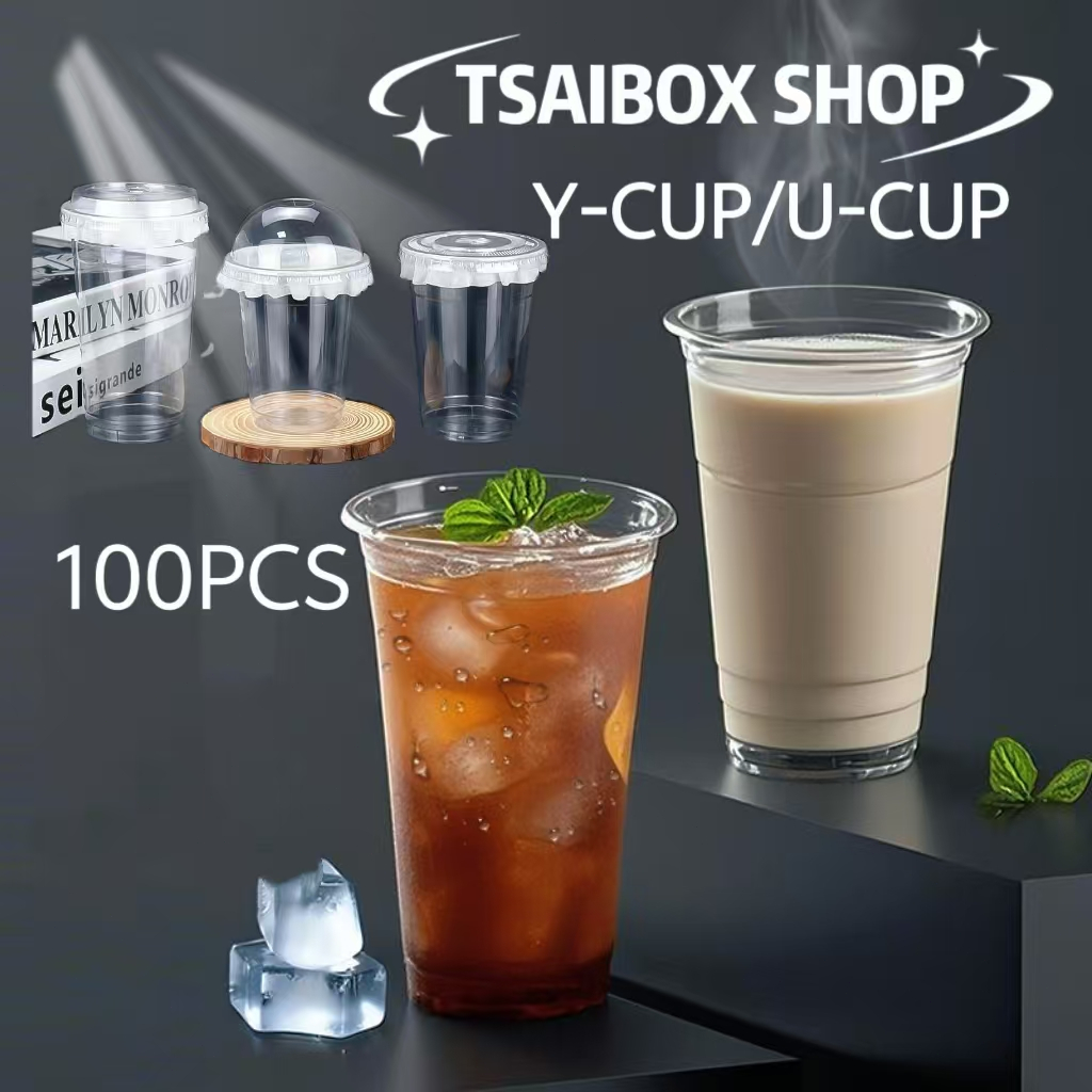 100PCS Bobo cup with lid Plastic Cups milk tea cup for halo-halo cup ...