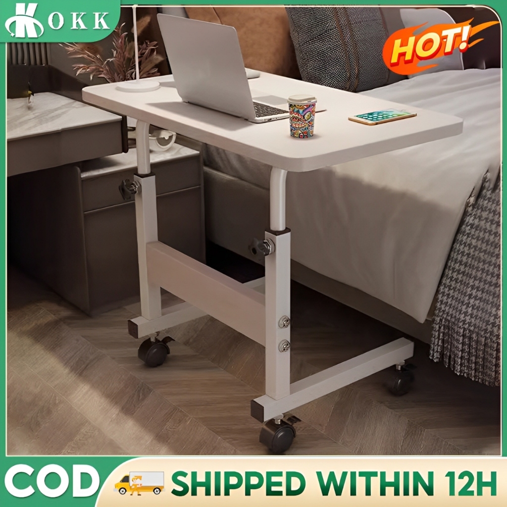 OKK Adjustable Laptop Table With Wheels Computer Desk Lamesa Bedside ...
