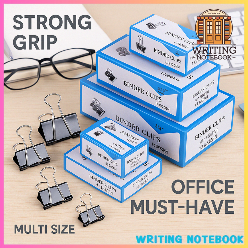 12pcs Black Binder Clips Paper 15mm 19mm 25mm 32mm 41mm 51mm School ...