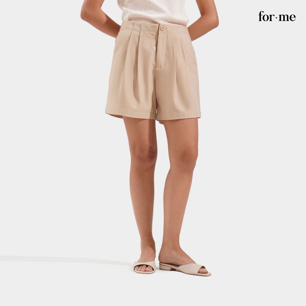 ForMe Pleated Shorts For Women (Beige/Black) | Shopee Philippines
