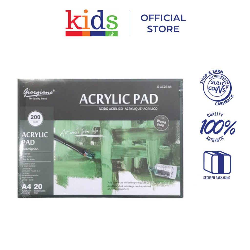 GIORGIONE ACRYLIC PAD A4 200 GSM 20 SHEETS - Kids Ink | Shopee Philippines