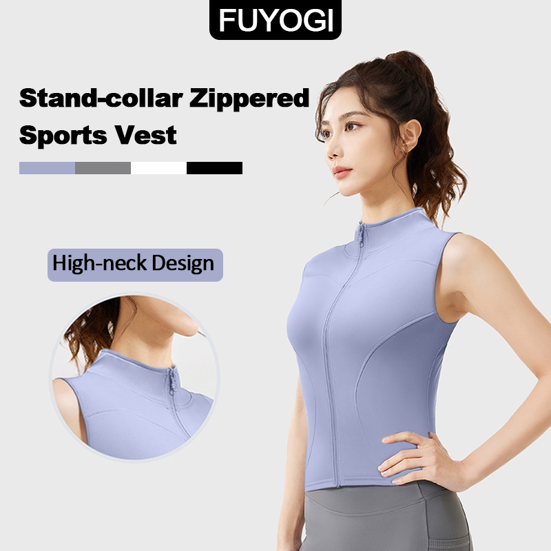 FUYOGI Women Elastic Tight Vest Sleeveless Sweat-Absorbent With Zipper ...
