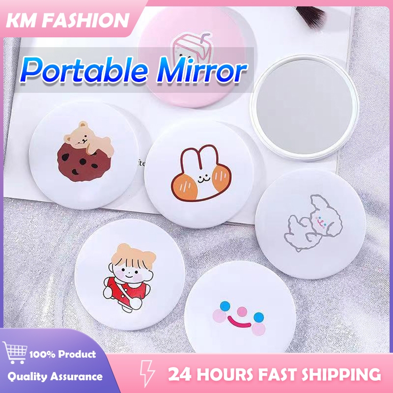 KM Small Mini Mirror Cute Little Rabbit Cartoon Portable Circular Mini ...