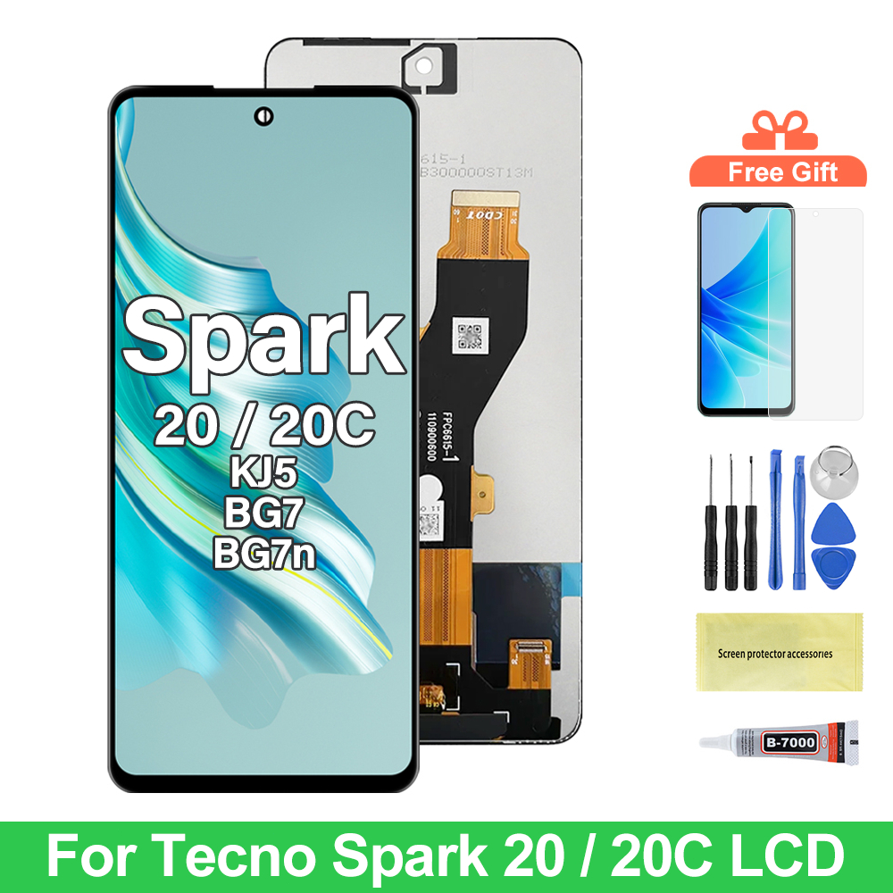Screen Display for Tecno Spark 20/20C BG7 BG7N KJ5 LCD Touch Screen with Frame Digitizer ...