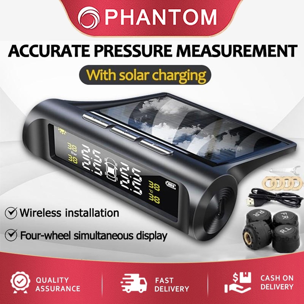 Tire Pressure Monitoring System Solar Car Pressure Alarm System LCD ...