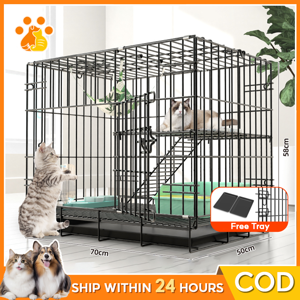Double Deck Cat Cage Foldable Large Space With Bedpan Household Easy ...