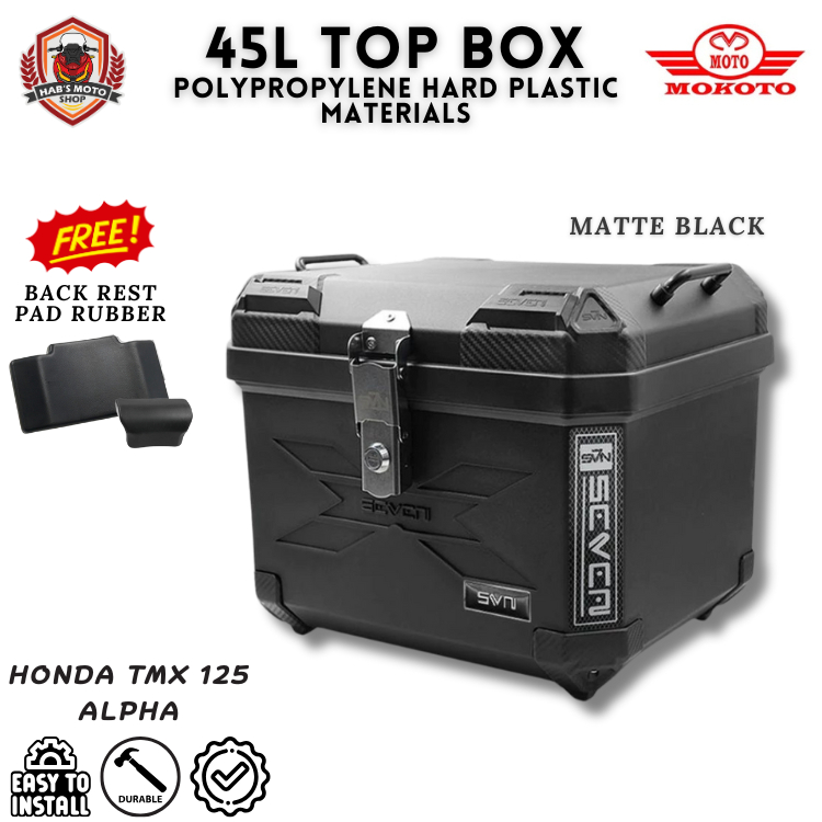 HONDA TMX 125 ALPHA MOKOTO 45L TOPBOX HARD PLASTIC MATTE BLACK WITH ...