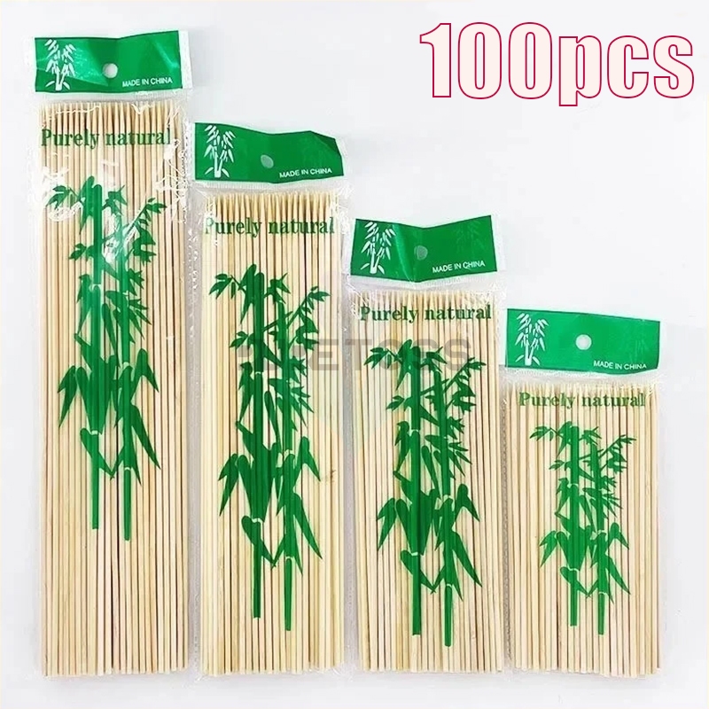 100pcs BBQ Sticks Disposable Barbecue Wood Sticks Barbecue Party Buffet ...