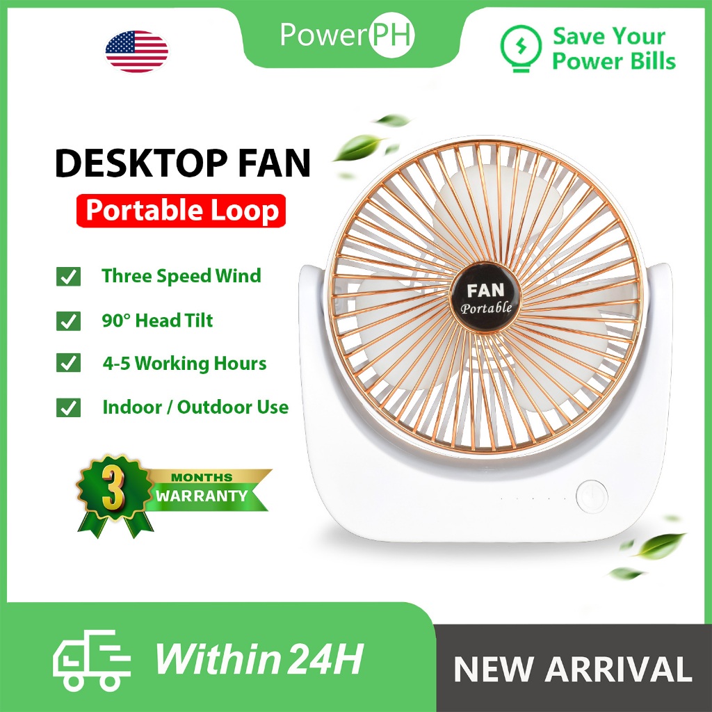 POWERPH Desktop Mini Fan Portable Loop Rechargeable Handy Cooling ...