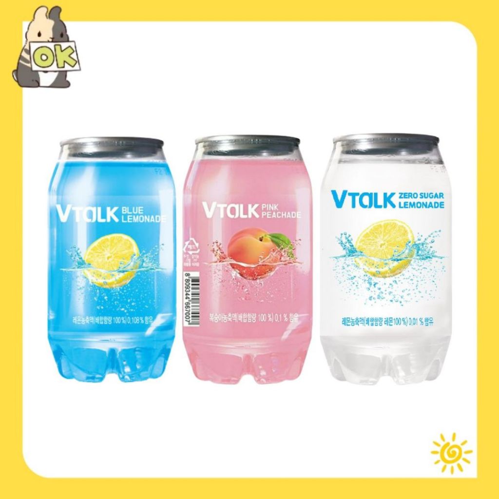 Korea Vtalk Soda Drink 350ml - Blue Lemonade/ Pink Peachade/ Zero Sugar ...
