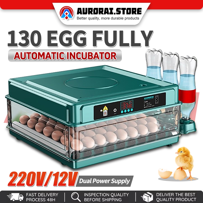 130 Eggs Fully Automatic Incubator 220V/12V Dual Power Supply Incubator ...