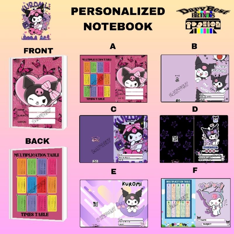 Kuromi notebook personalized customized writing composition stapled ...