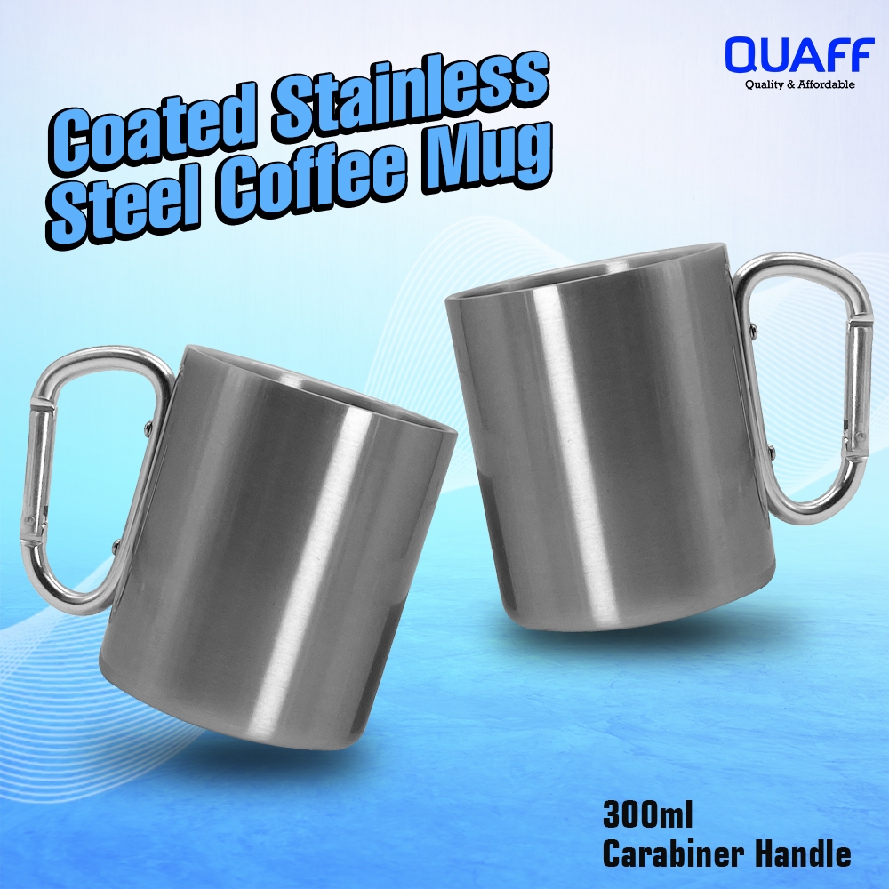 Quaff Coated Stainless Steel Coffee Mug wIth Carabiner Handle 300ml ...