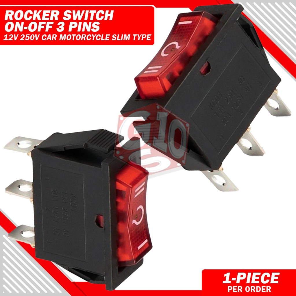 GS10 3 Pins Rocker Switch Slim Type 20A Seesaw Toggle ON OFF 12V 250V ...