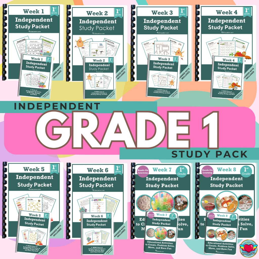 GRADE 1 Independent Study Pack Worksheet/Workbook HomeSchool Learning ...