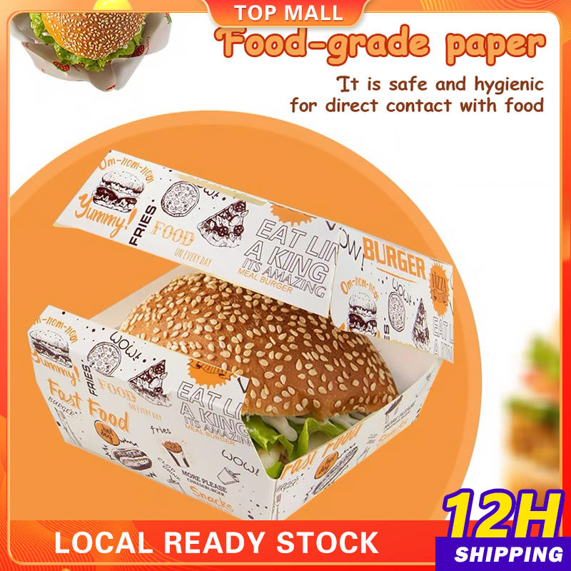 100Pcs Burger Box With Design Greaseproof Burger Packaging Box Food ...