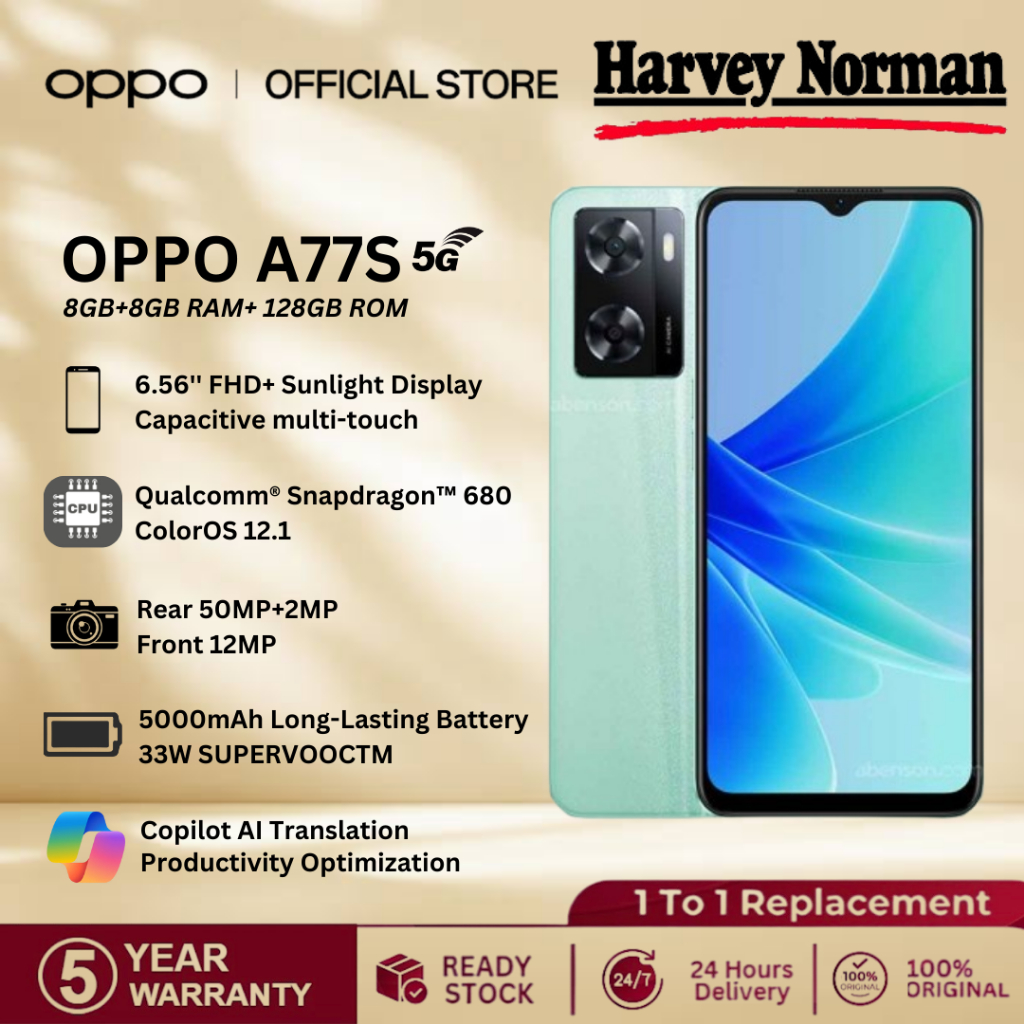 𝐎𝐏𝐏𝐎 A77 5G Smartphone | 8GB RAM + 128GB ROM l 5000mAh Battery l 33W ...